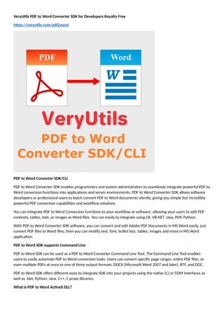 VeryUtils PDF to Word Converter SDK for Developers Royalty Free.docx