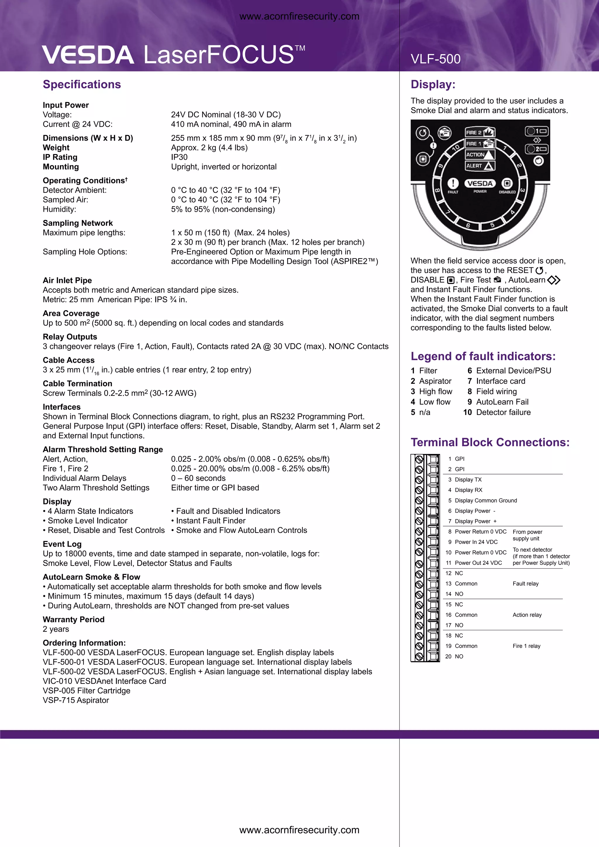 Vesda laser focus vlf500 data sheet | PDF