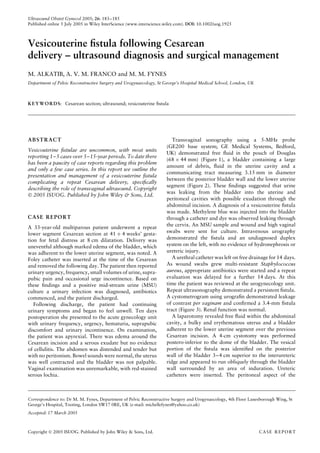 Vesicouterine Fistula Following Cesarean Delivery – Ultrasound ...