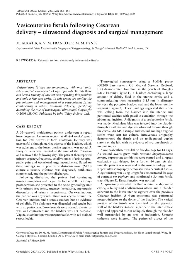 Vesicouterine Fistula Following Cesarean Delivery – Ultrasound ...