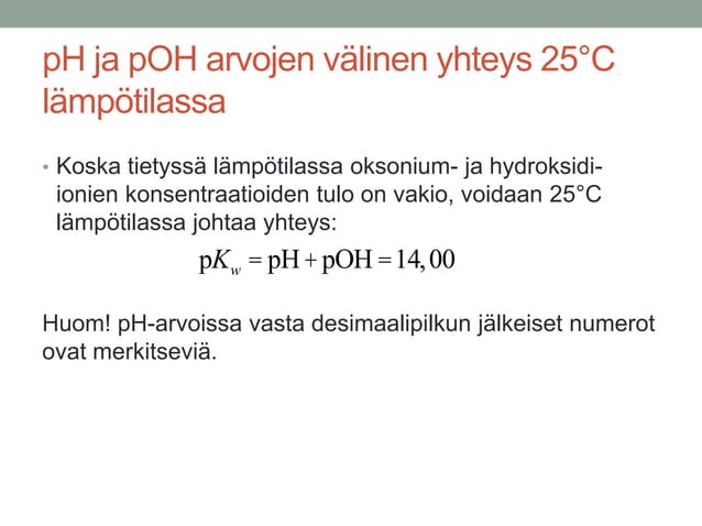 Vesiliuoksen p h ja poh arvo | PPTX