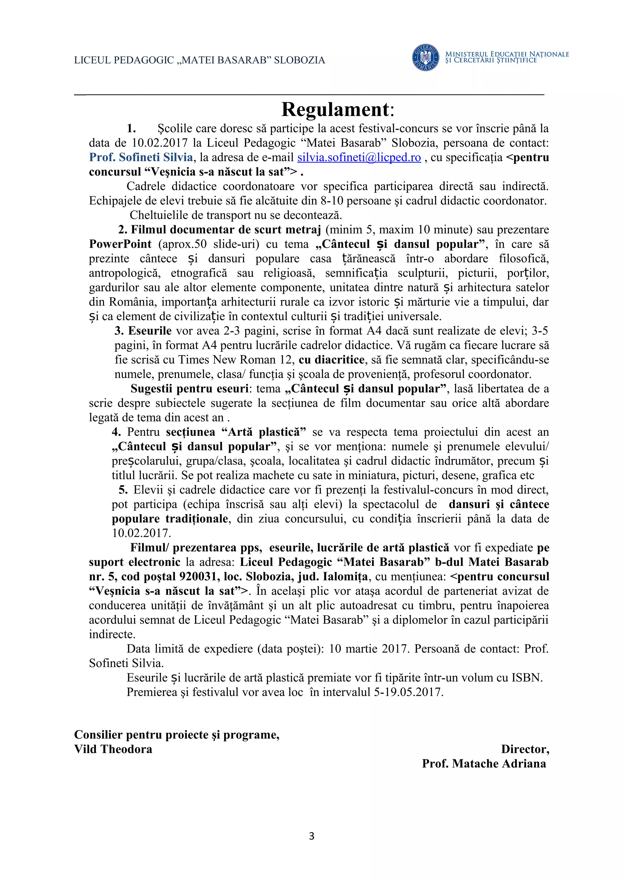 Vesnicia s-a nascut la sat - regulament 2017 | DOC