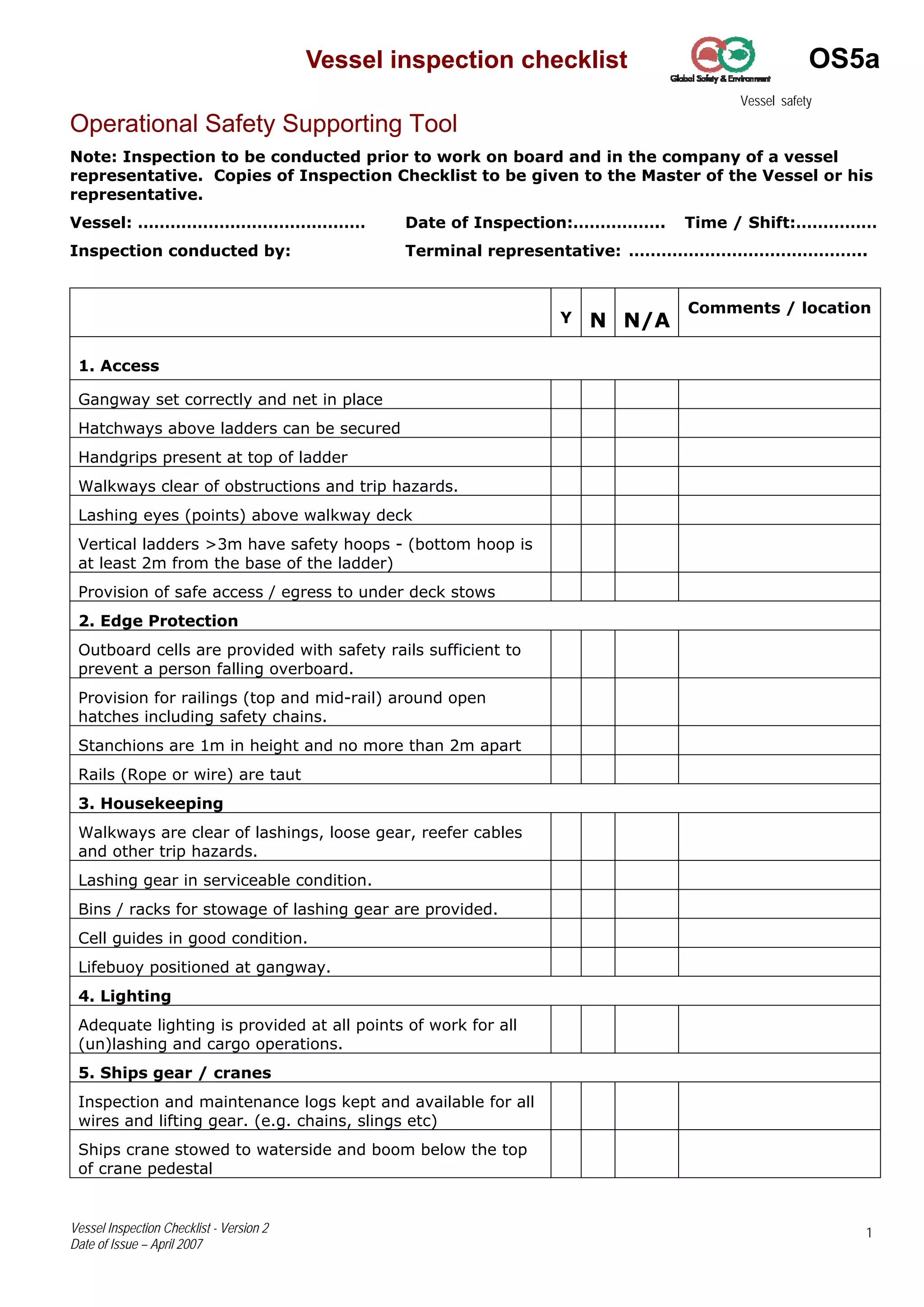 Vessel insepction checklist os 5a | PDF