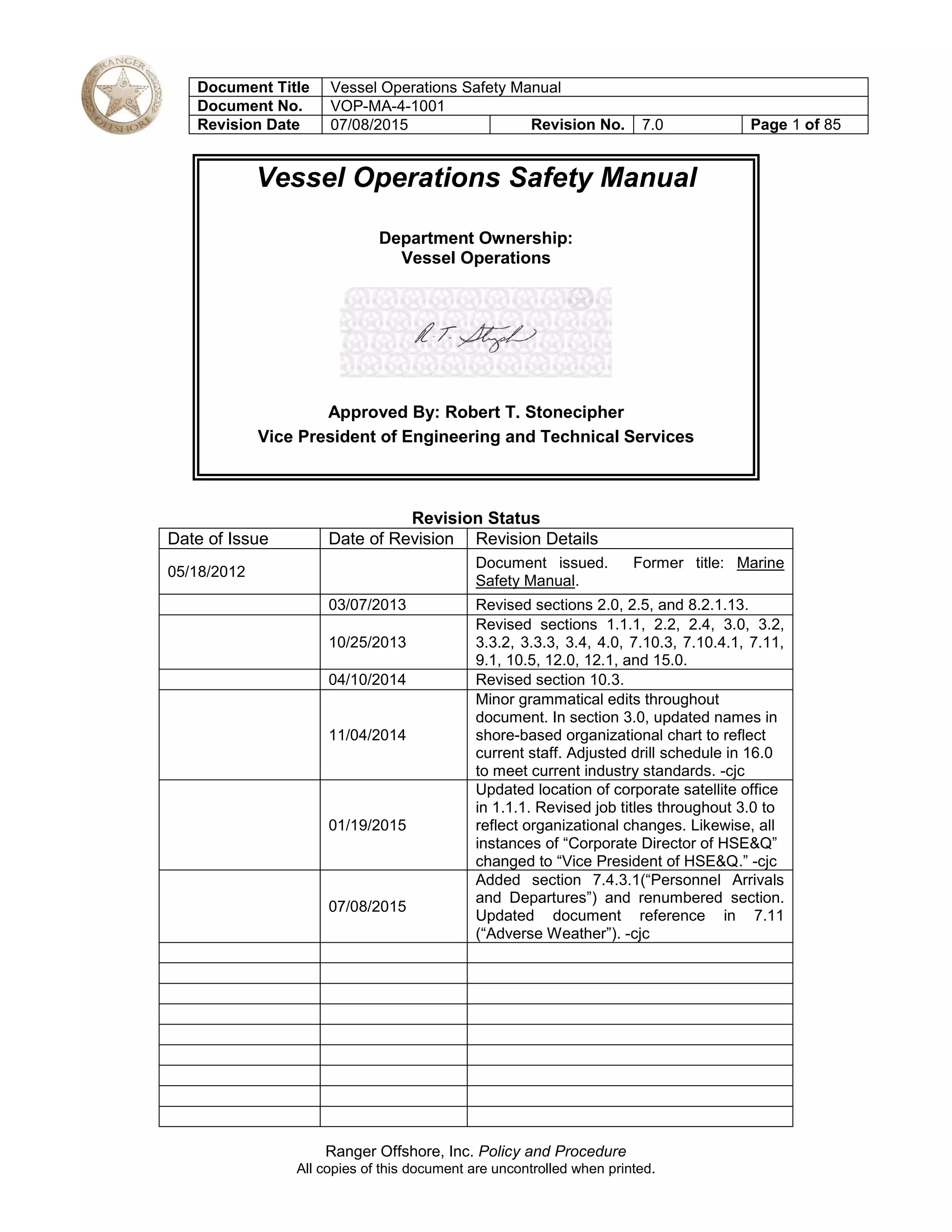 Vessel operations safety manual | PDF