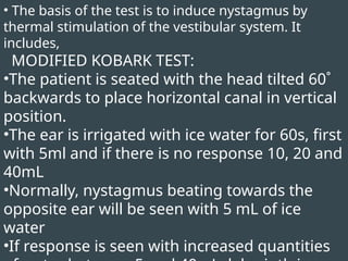 Assessment of Vestibular Functions and Clinical Testing Methods | PPTX