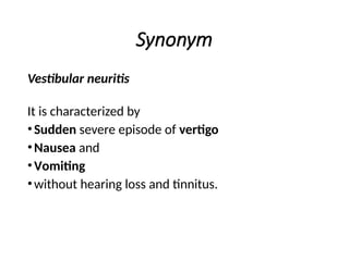 VESTIBULAR NEURONITIS Detail presentation | PPTX