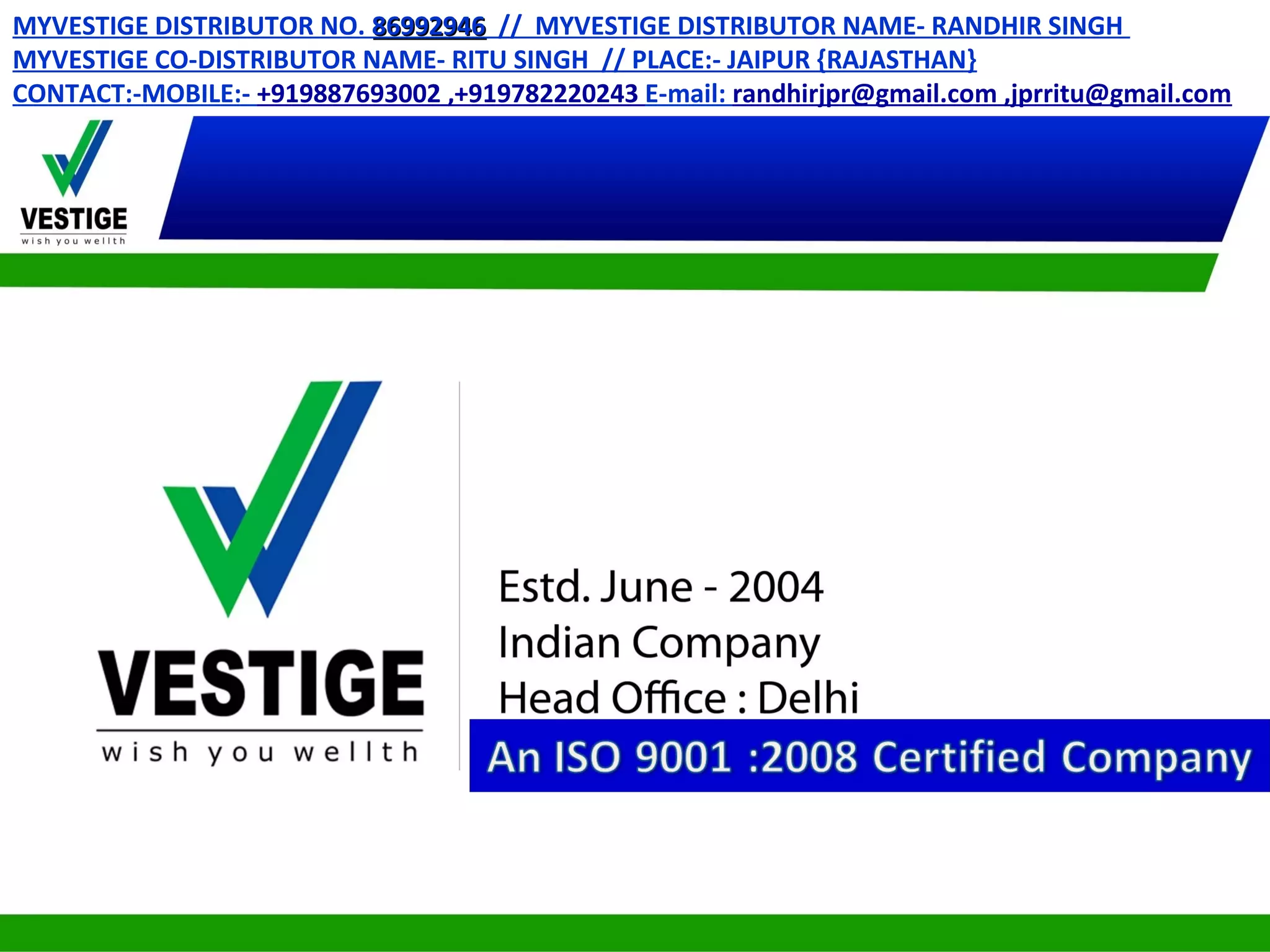 *Vestige* *Joints* & *Bones* *Health* BY RITU SINGH | PPT