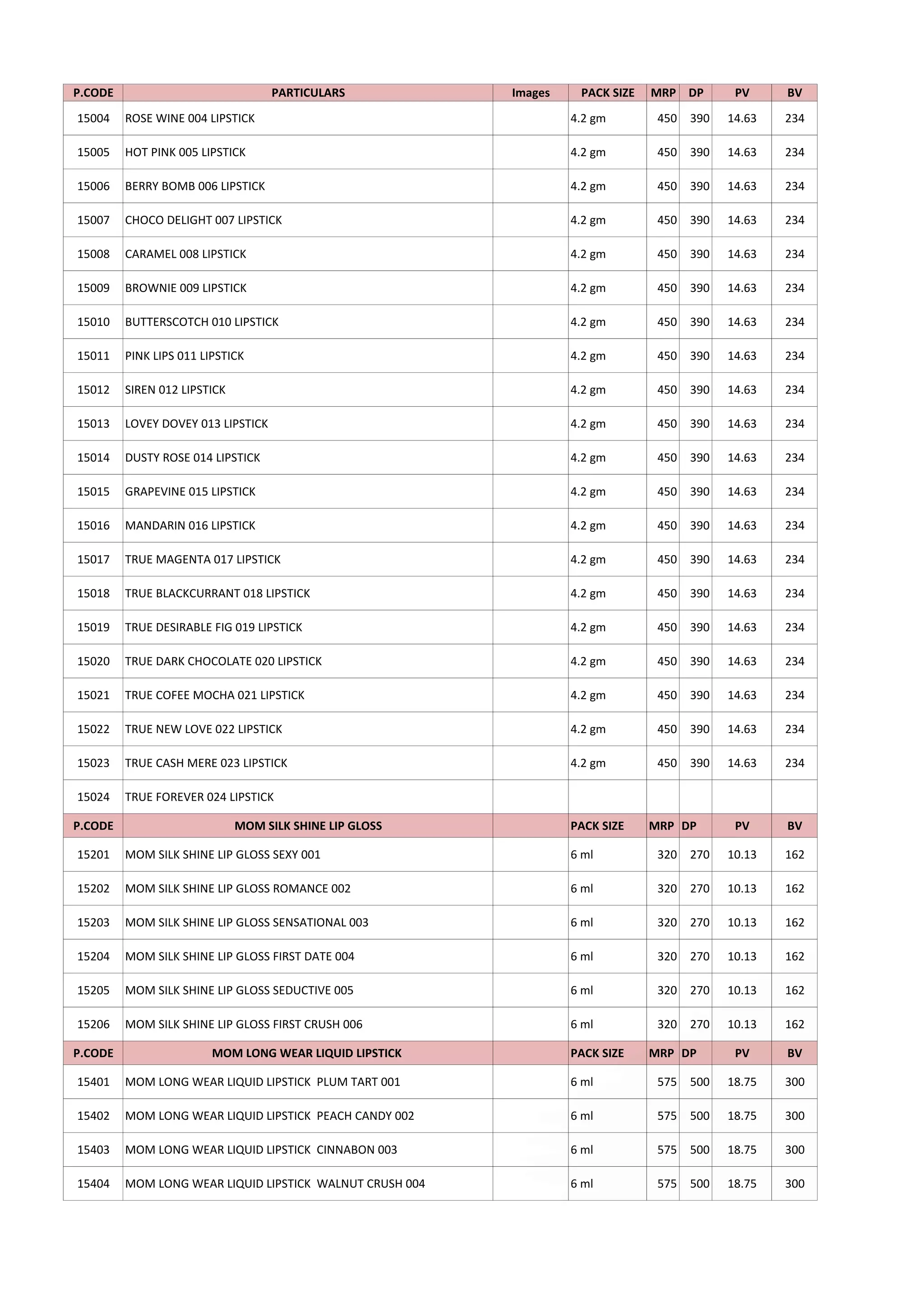 Vestige product price list + image | PDF