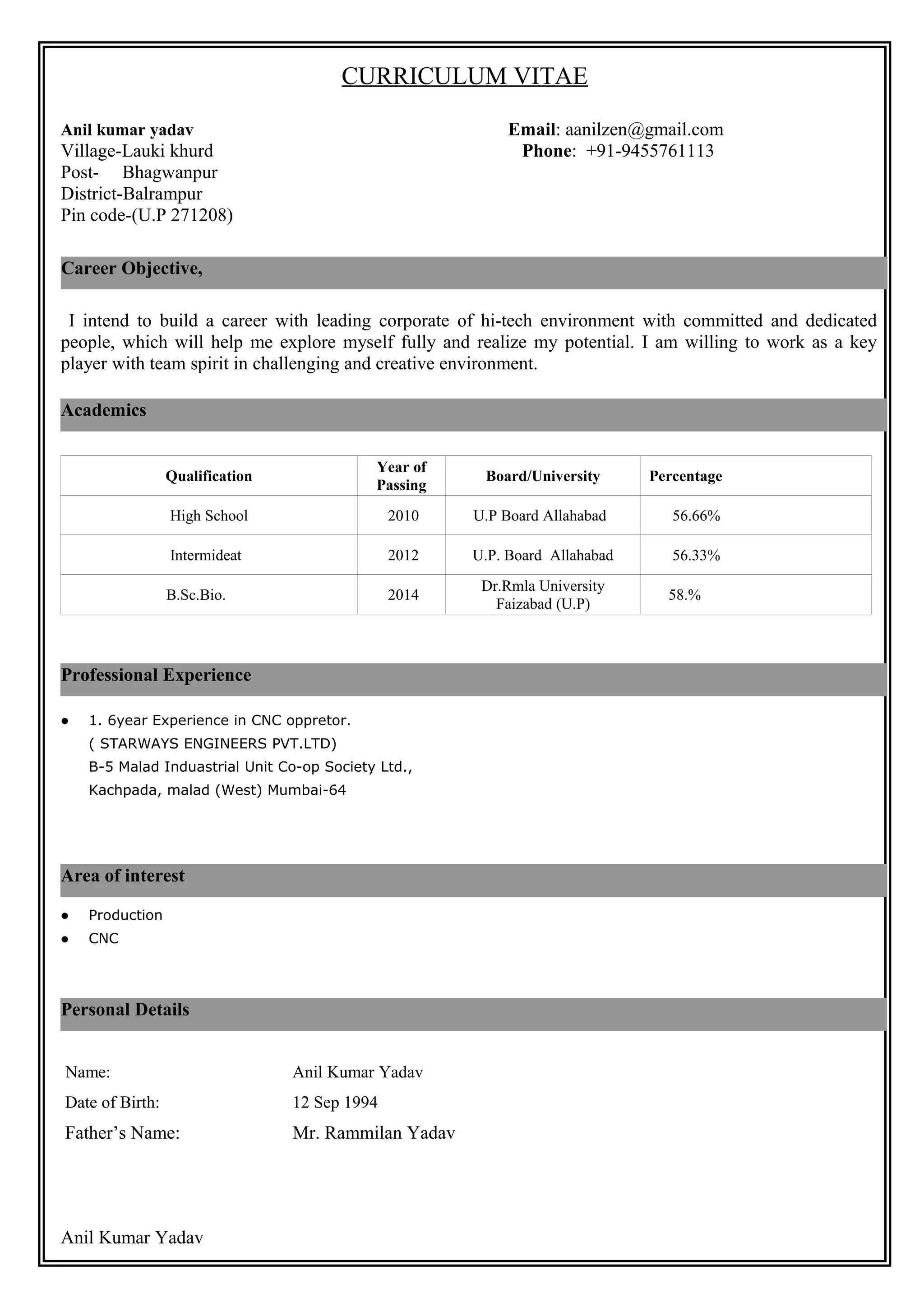 Vest resume formate | DOC