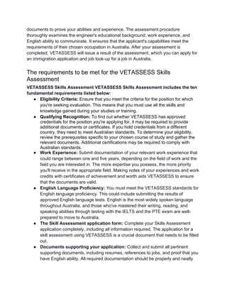 VETASSESS Skill Assessment for Migration to Australia | DOCX