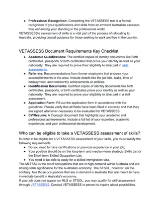 VETASSESS Skill Assessment for Migration to Australia | DOCX