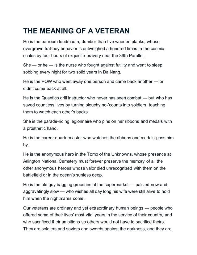THE MEANING OF A VETERAN | PDF