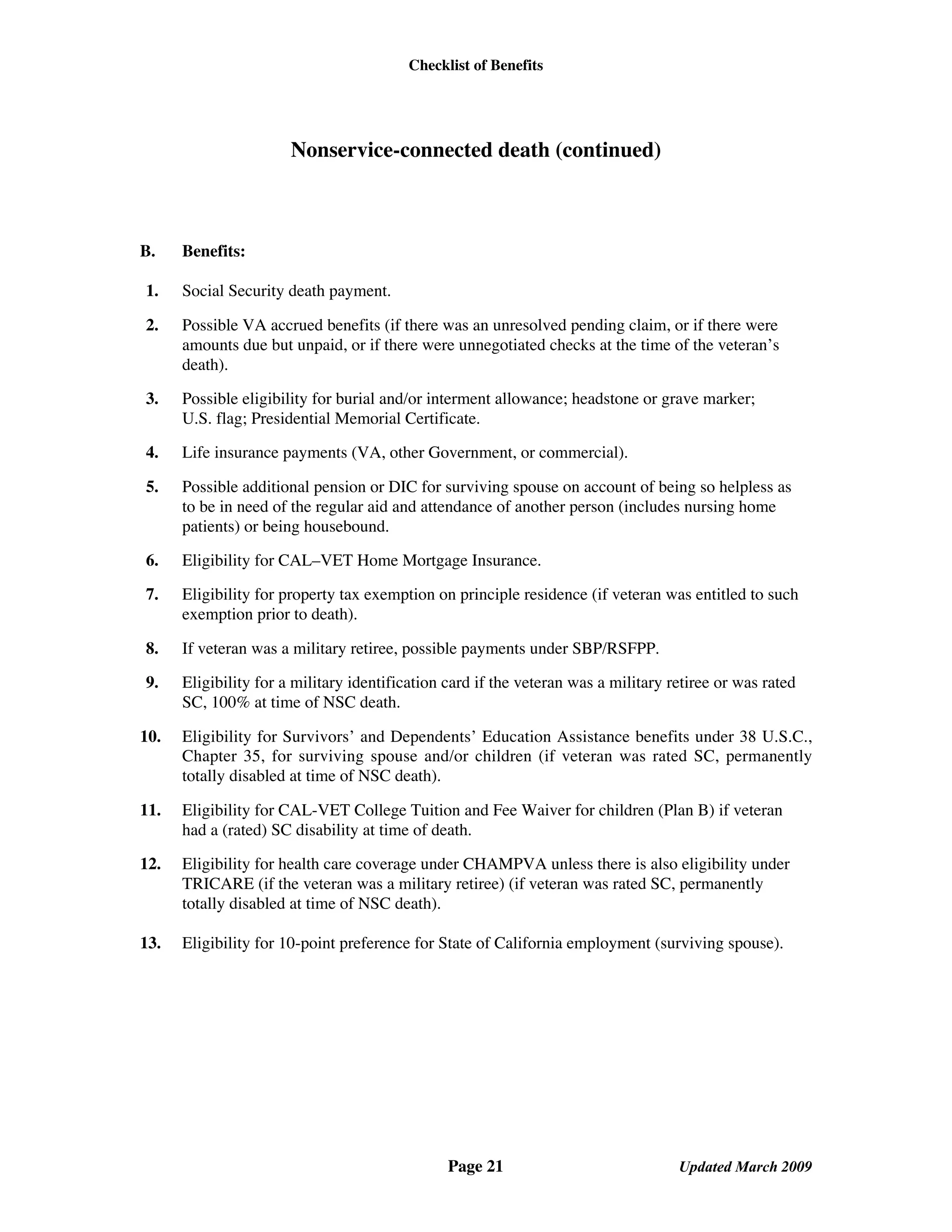 Veterans Benefits Checklist Disability | PDF