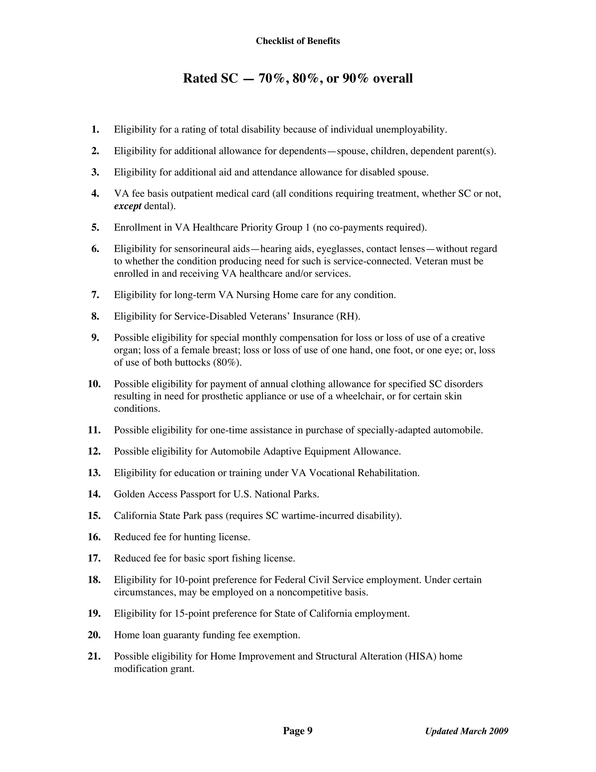 Veterans Benefits Checklist Disability | PDF