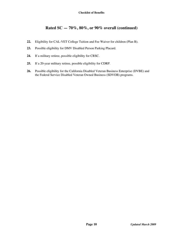 Veterans Benefits Checklist Disability | PDF