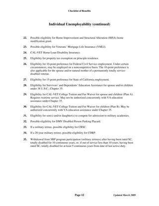 Veterans Benefits Checklist Disability | PDF