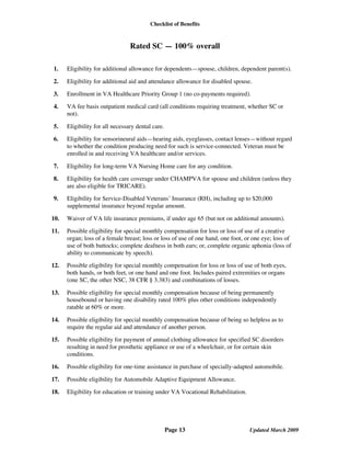 Veterans Benefits Checklist Disability | PDF
