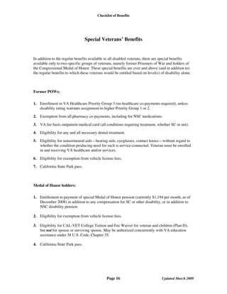 Veterans Benefits Checklist Disability | PDF