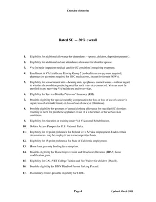 Veterans Benefits Checklist Disability | PDF