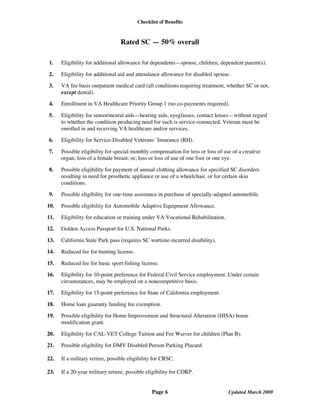 Veterans Benefits Checklist Disability | PDF