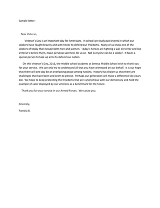 Veteran's day sample letter 2013 | DOCX