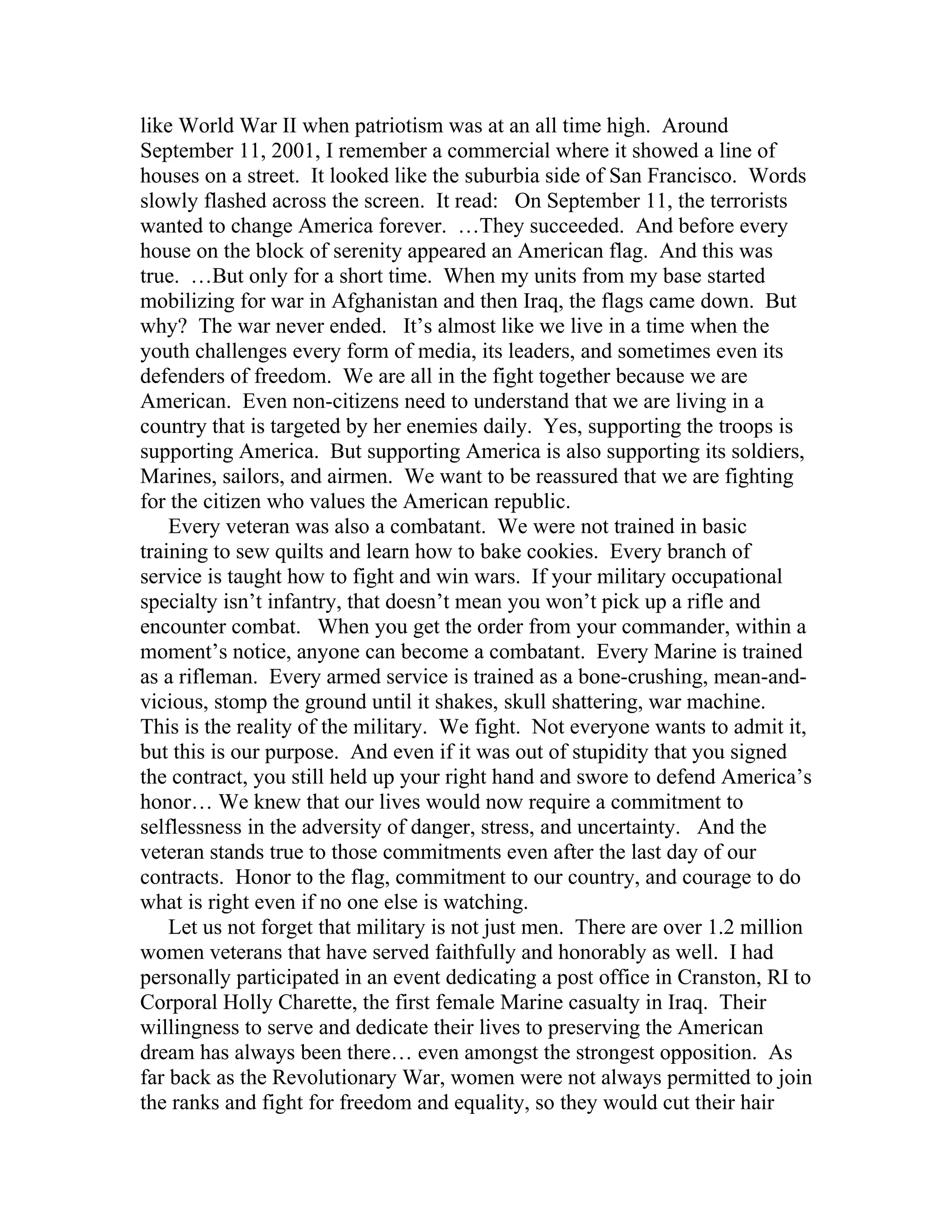 Veterans Day Speech At ACCC | DOC | Defense Industry | Industries