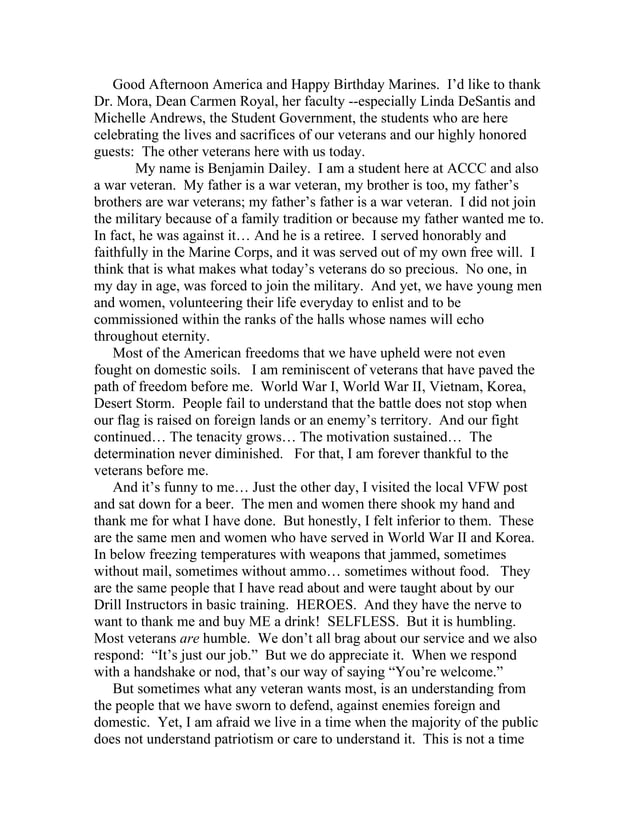 Veterans Day Speech At ACCC | PDF