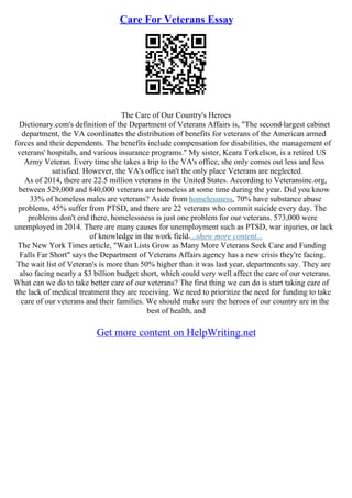 Veterans Essay | PDF | Government Support and Welfare | Financial ...