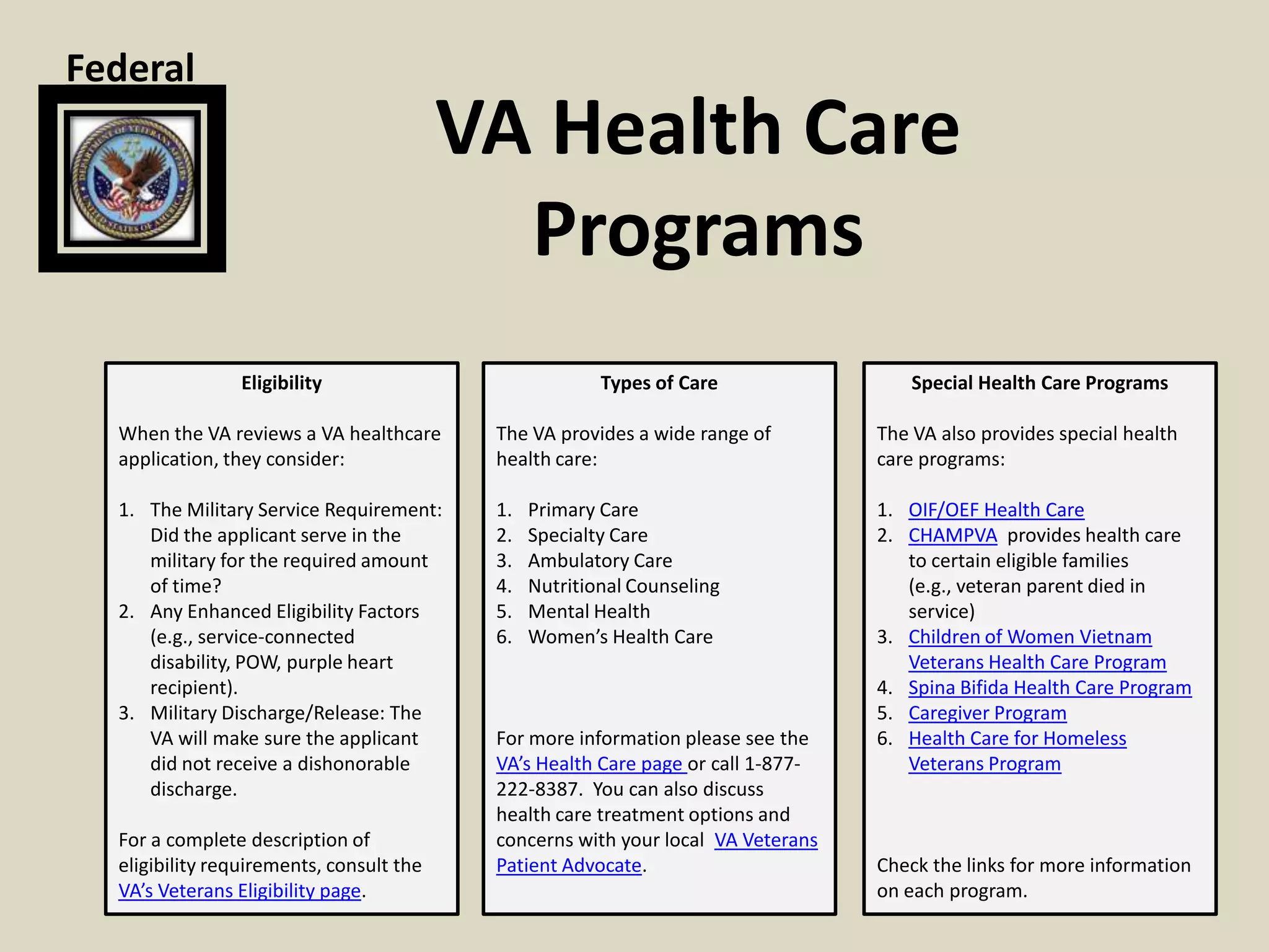Veterans health care benefits | PPTX