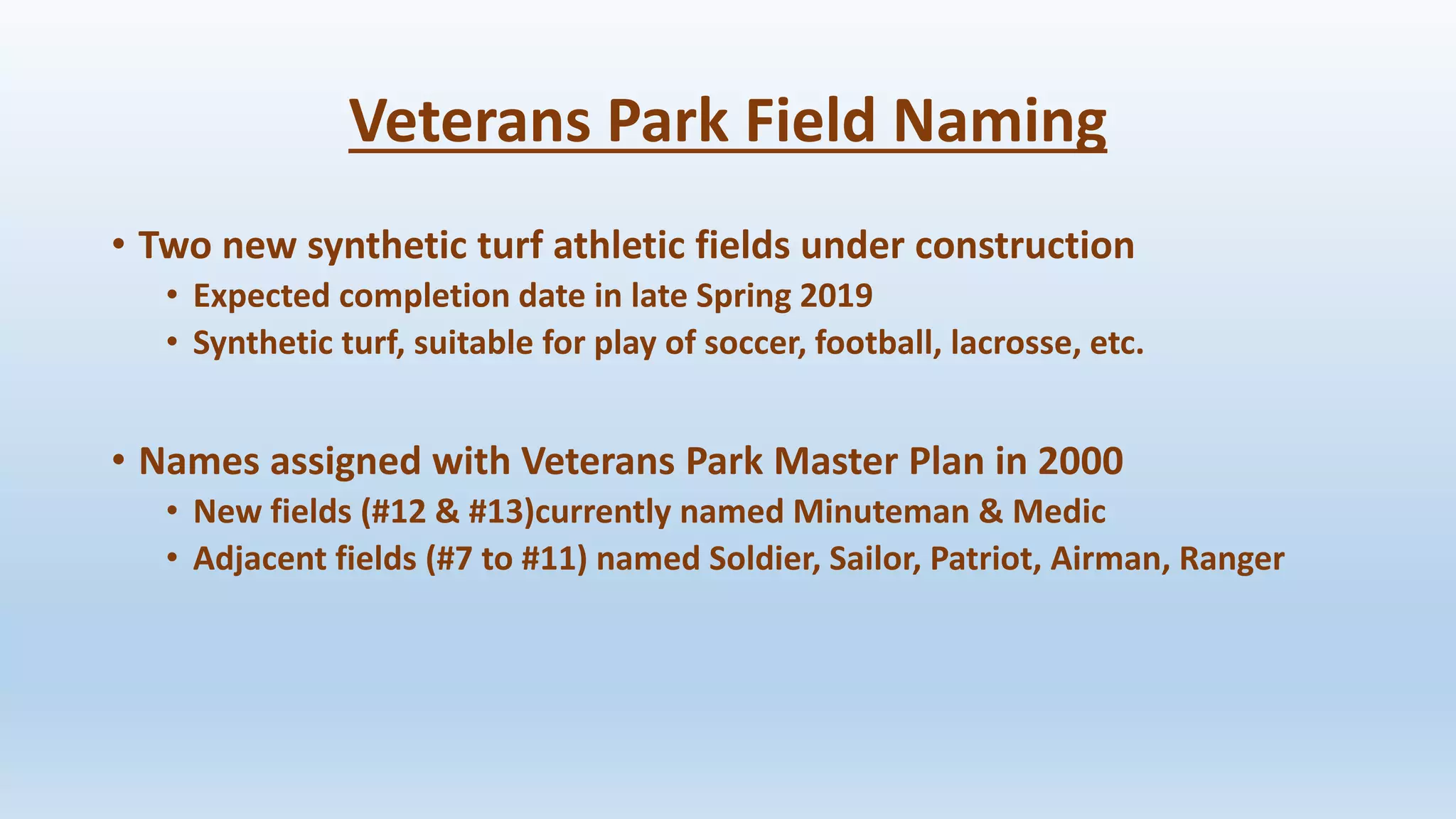 Veterans Park Field Naming | PPTX