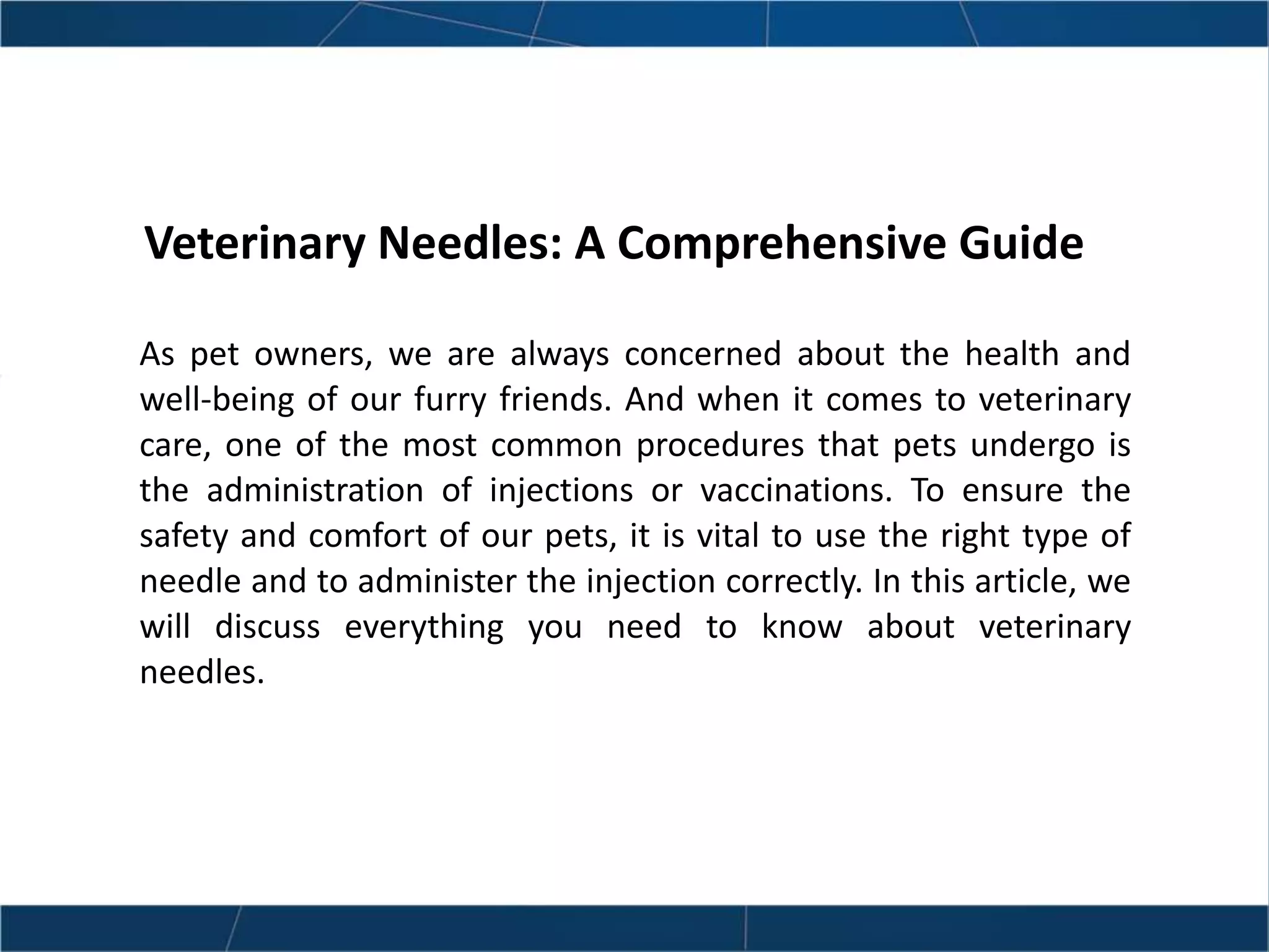 Veterinary Needles | PPT