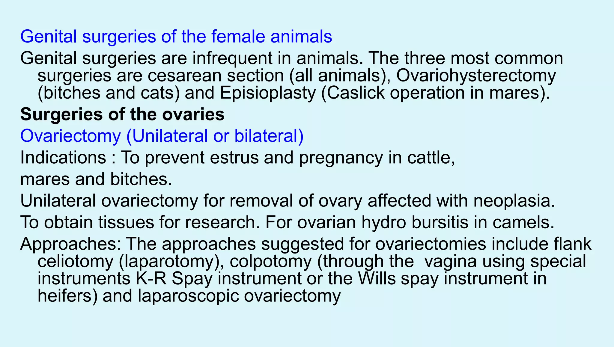 Vet obst lecture 11 Genital surgeries in domestic animals | PDF