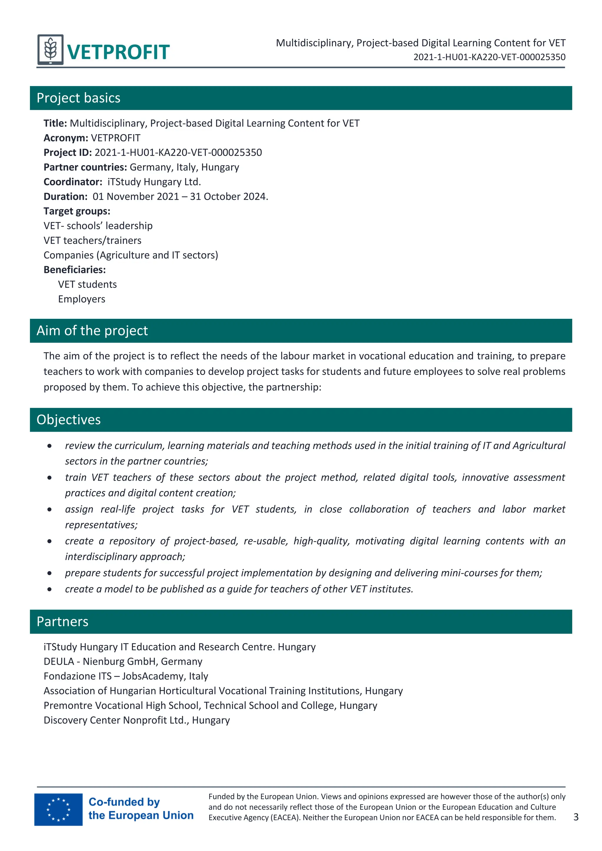 VETProfit Project 5th Newsletter about the Student Projects | PDF