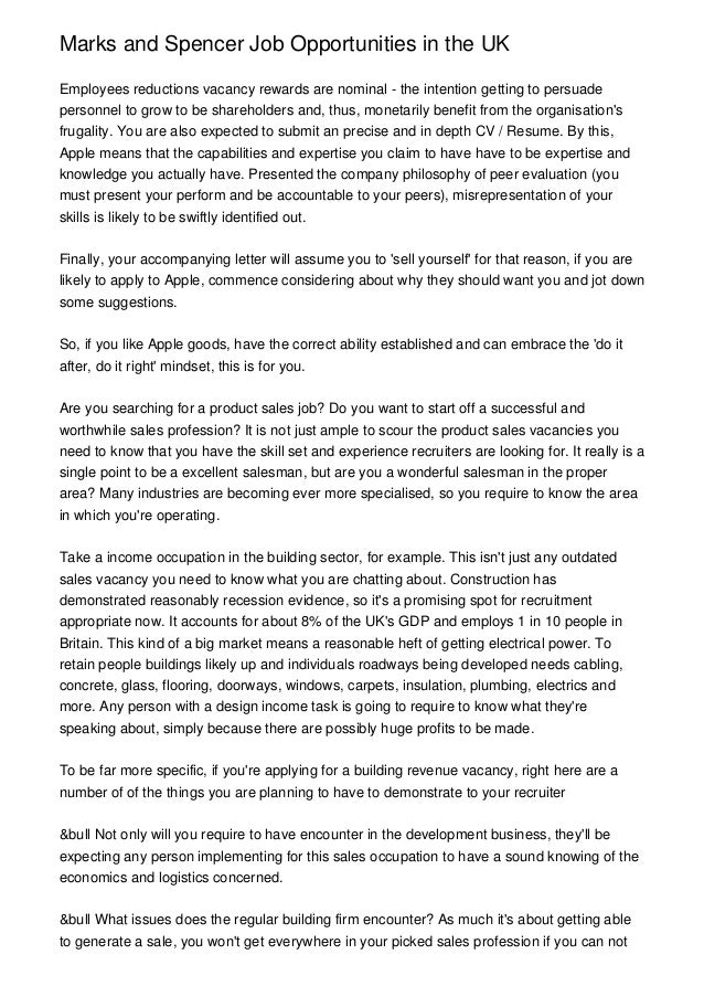 Marks and Spencer Job Opportunities in the UK