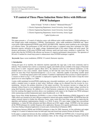Vf control of three phase induction motor drive with different pwm techniques | PDF