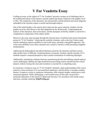 V For Vendetta Essay | PDF