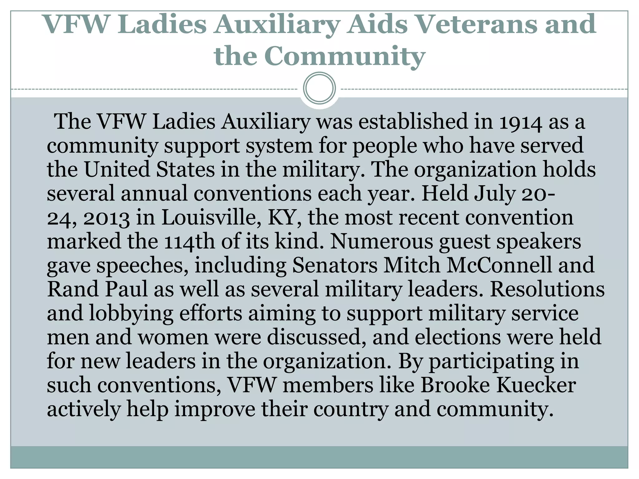 Vfw ladies auxiliary aids veterans and the community by brooke kuecker ...