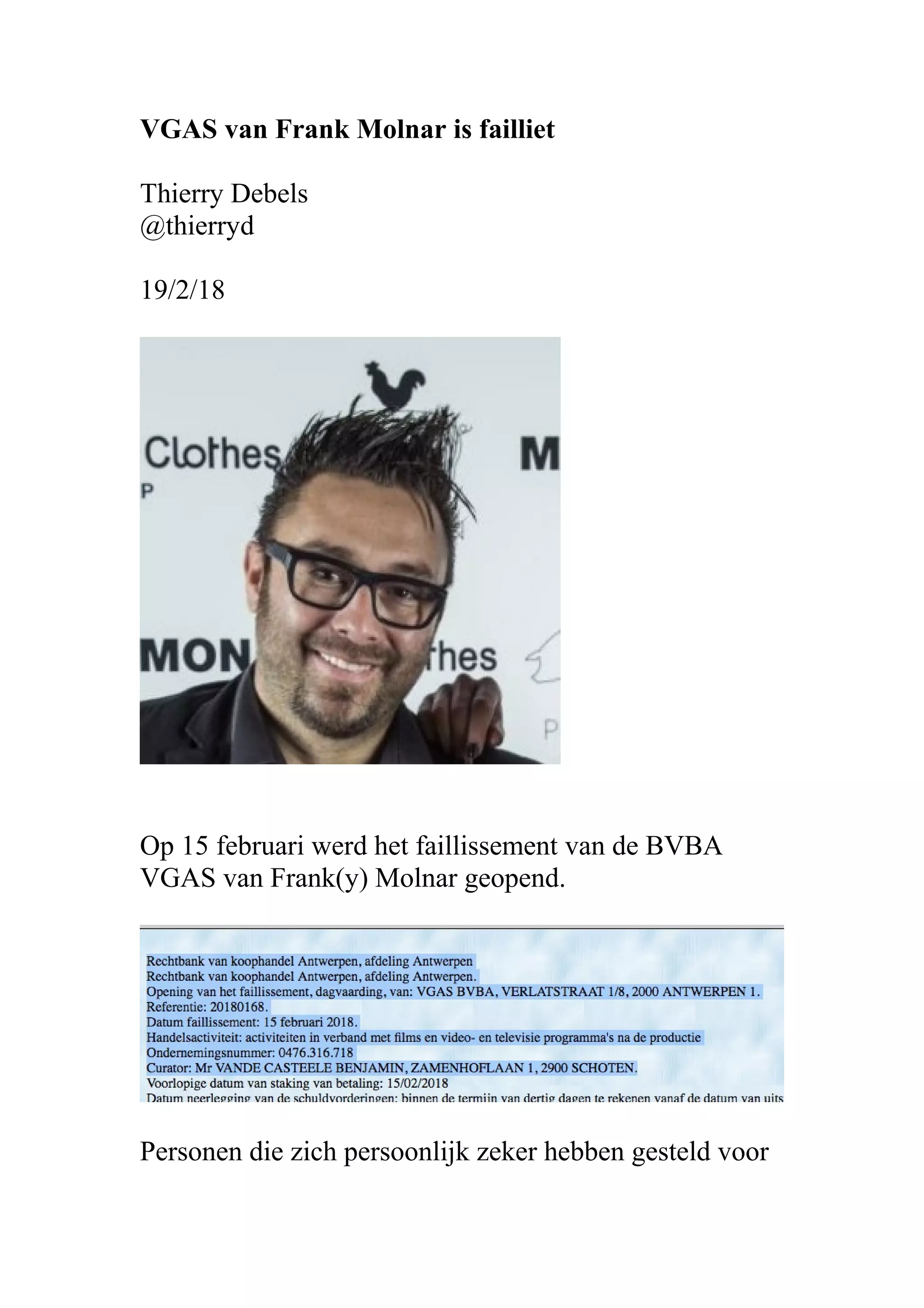 VGAS van Frank Molnar is failliet | PDF