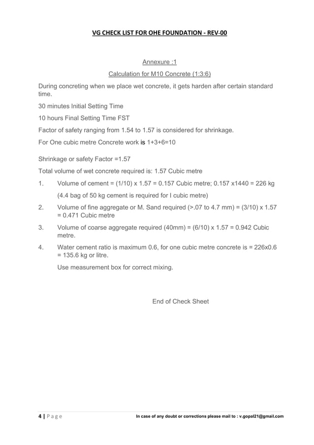 VG check list for OHE foundation | PDF | Civil Engineering Industry ...