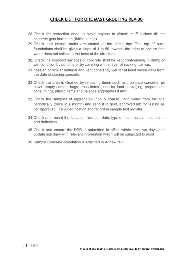 VG Check list for OHE mast grouting rev 00 | PDF | Civil Engineering ...