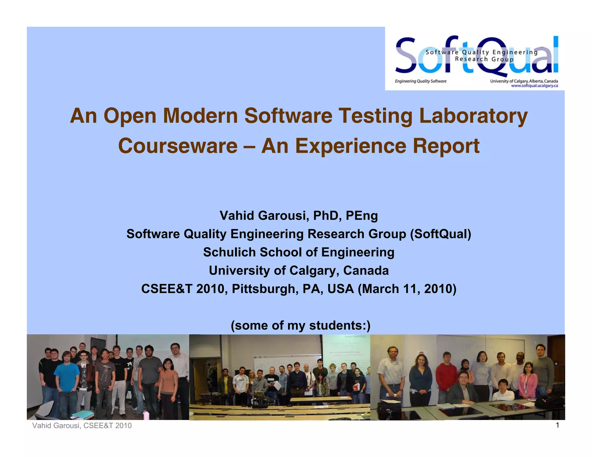 An Open Modern Software Testing Laboratory Courseware: An Experience ...
