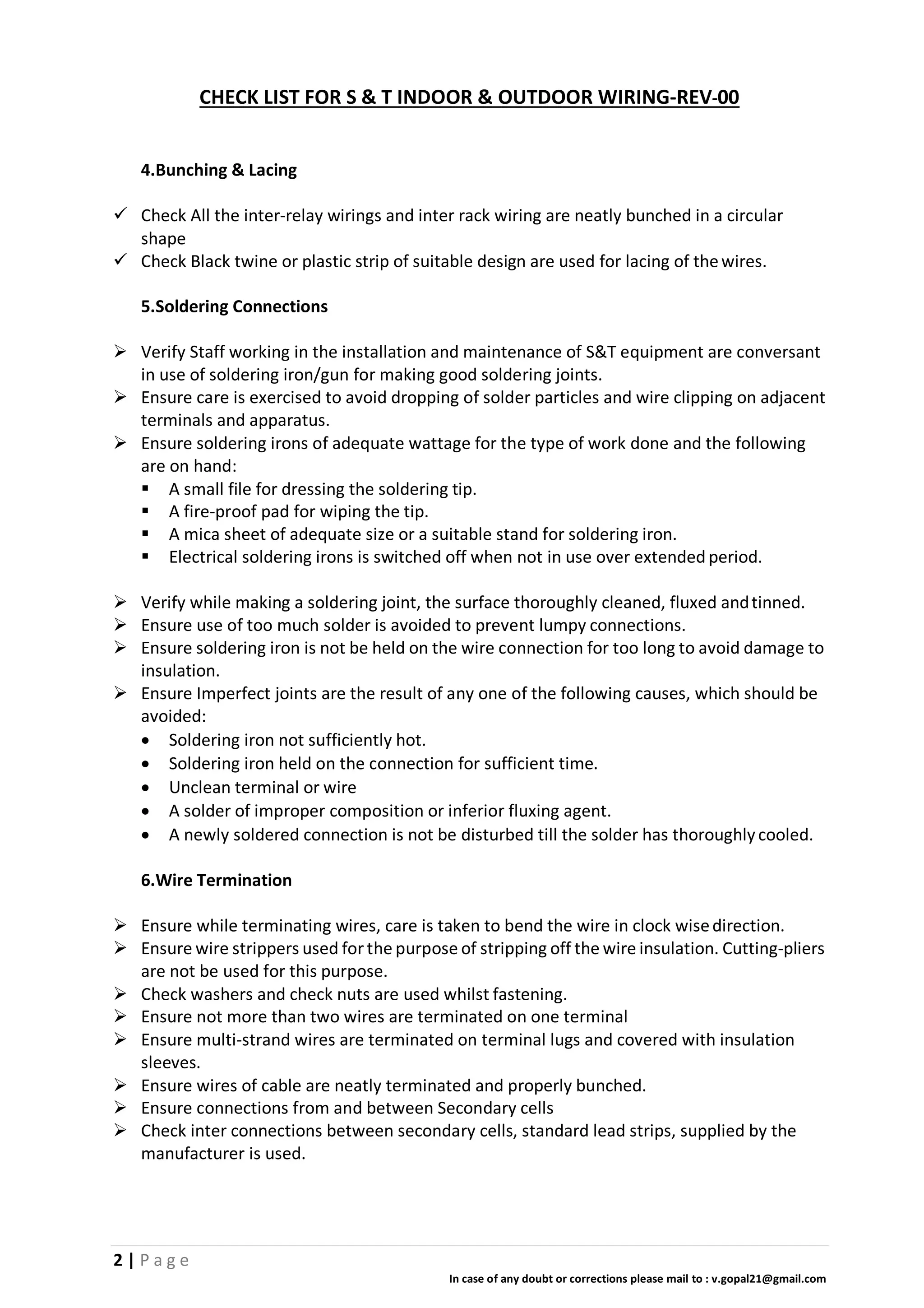 VG Railway S & T wiring check list rev 00 | PDF