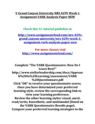 V grand canyon university nrs 429 v week 1 assignment vark analysis paper new | DOC