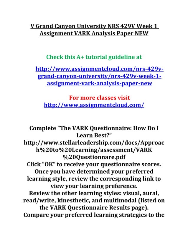 V grand canyon university nrs 429 v week 1 assignment vark analysis ...