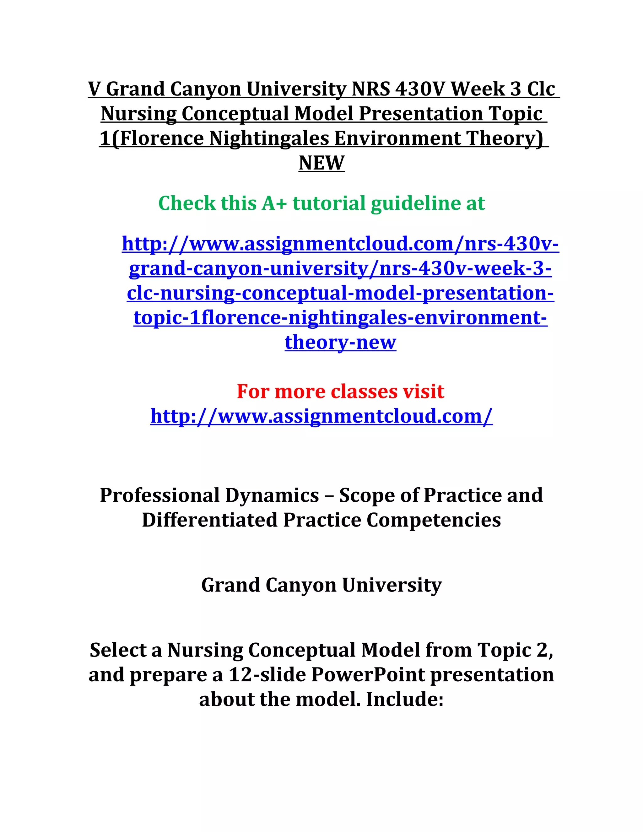 V grand canyon university nrs 430 v week 3 clc nursing conceptual model presentation topic 1 | PDF