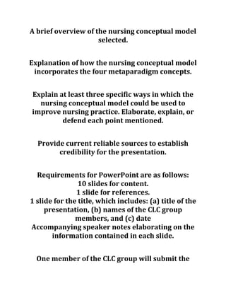 V grand canyon university nrs 430 v week 3 clc nursing conceptual model presentation topic 1 | PDF
