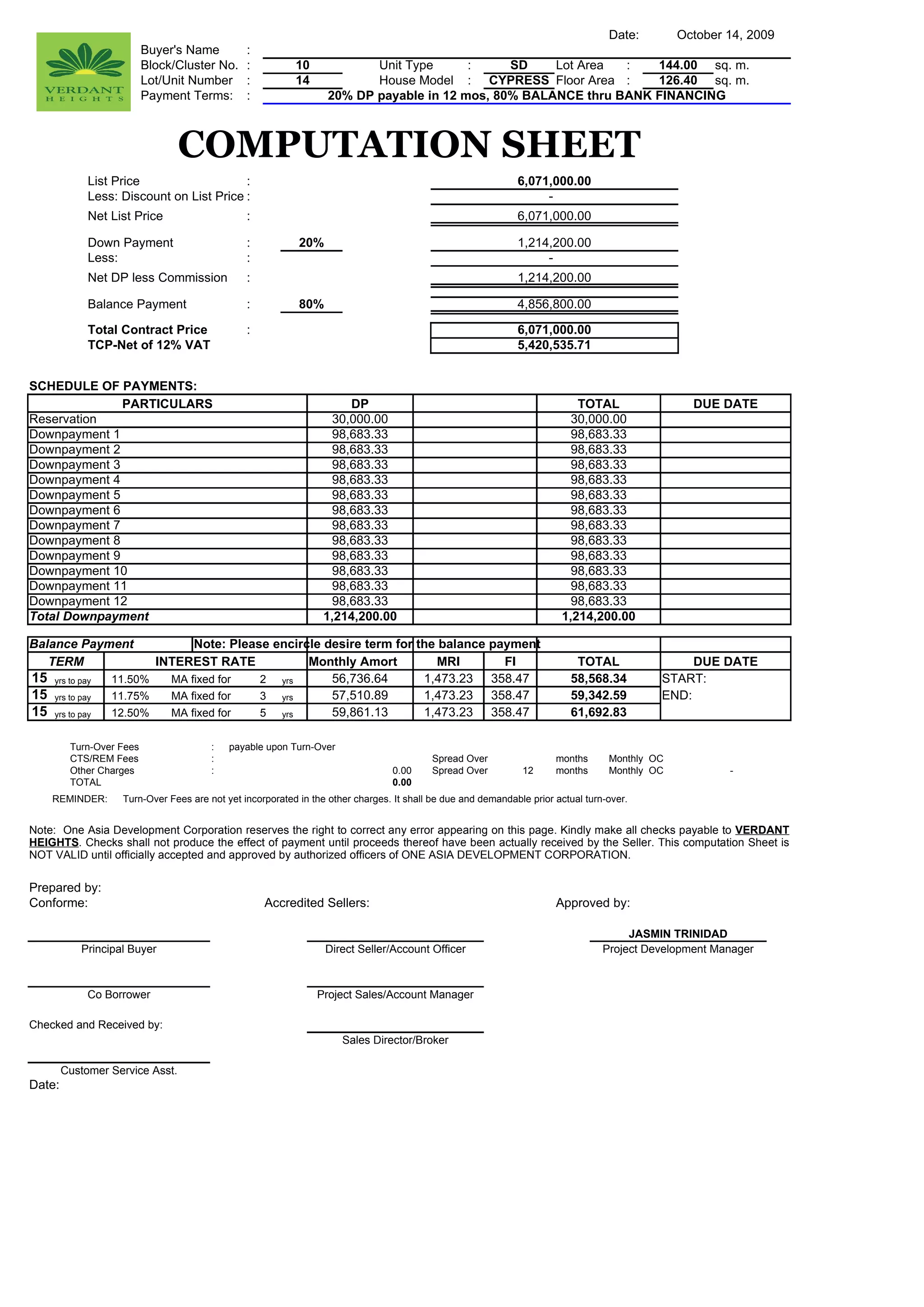 Vh Sample Computation Bank Fin. | PDF
