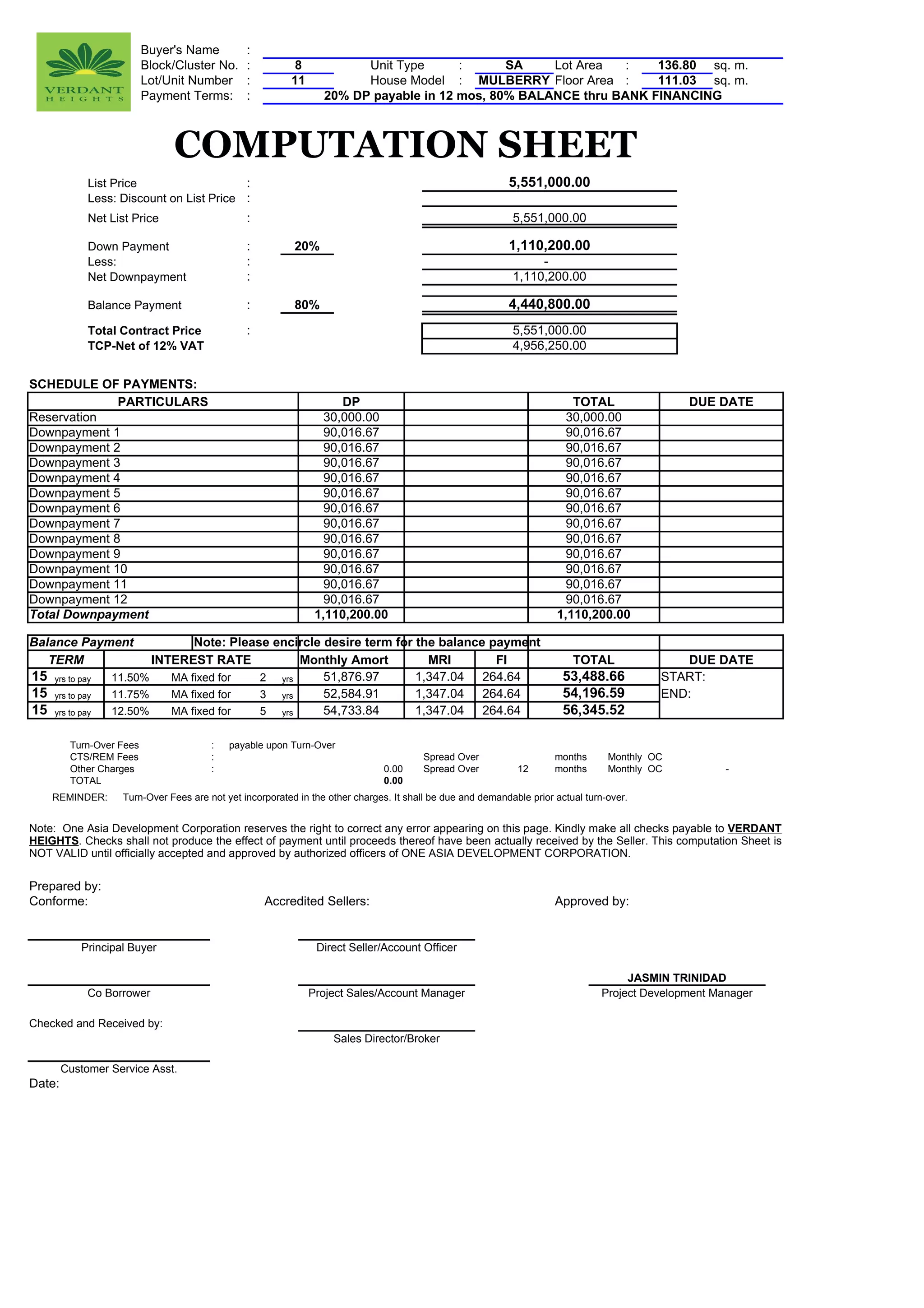 Vh Sample Computation Bank Fin. | PDF