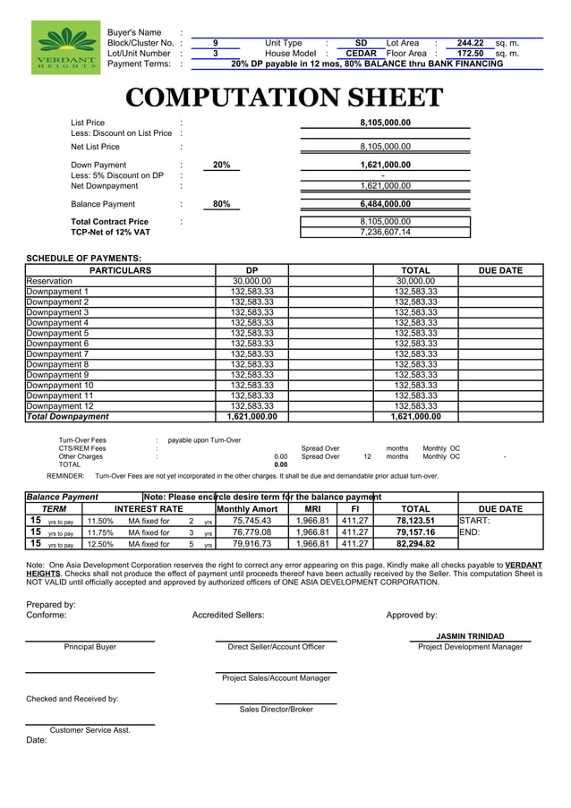 Vh Sample Computation Bank Fin. | PDF