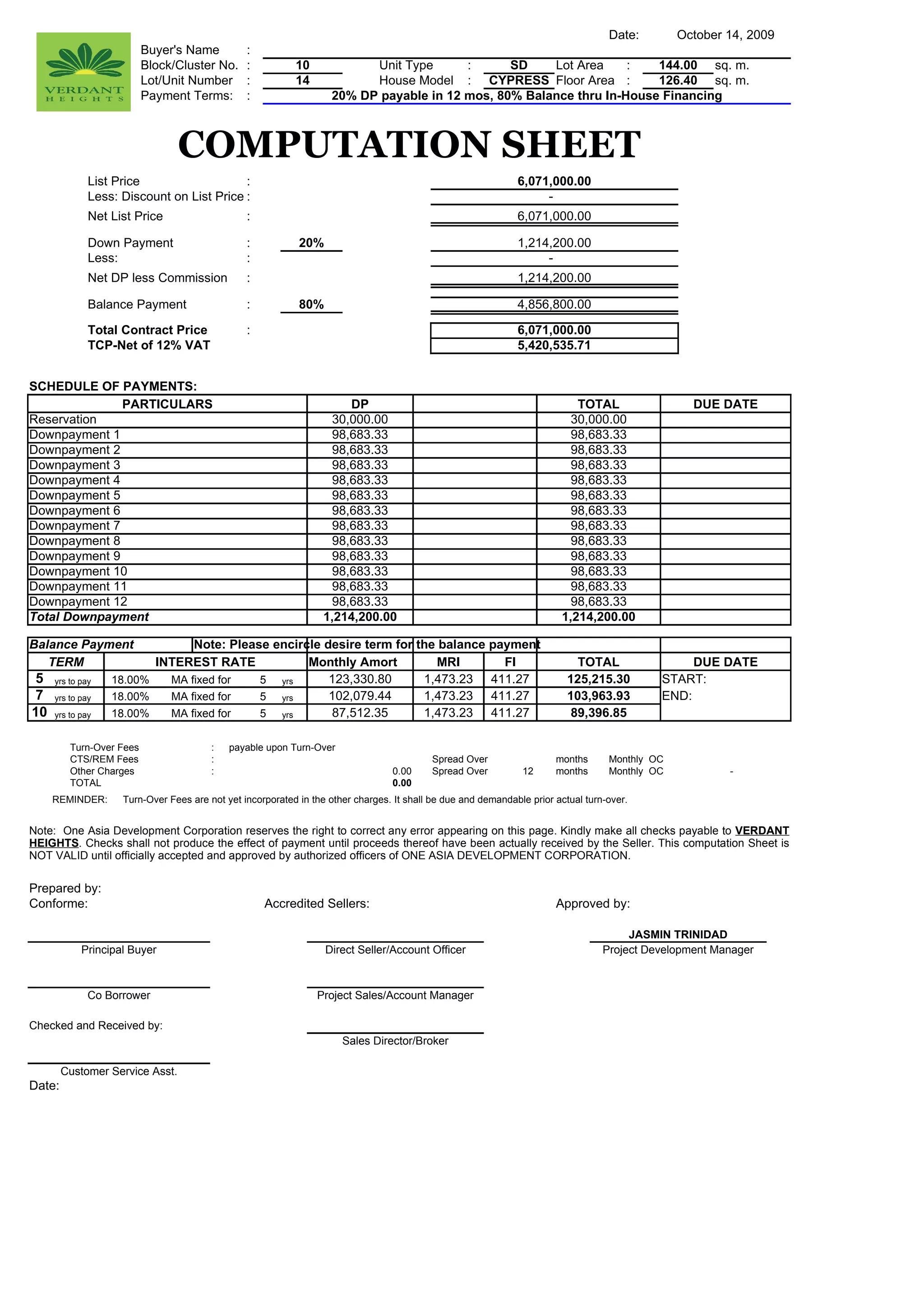 Vh Sample Computation In House Fin. | XLS